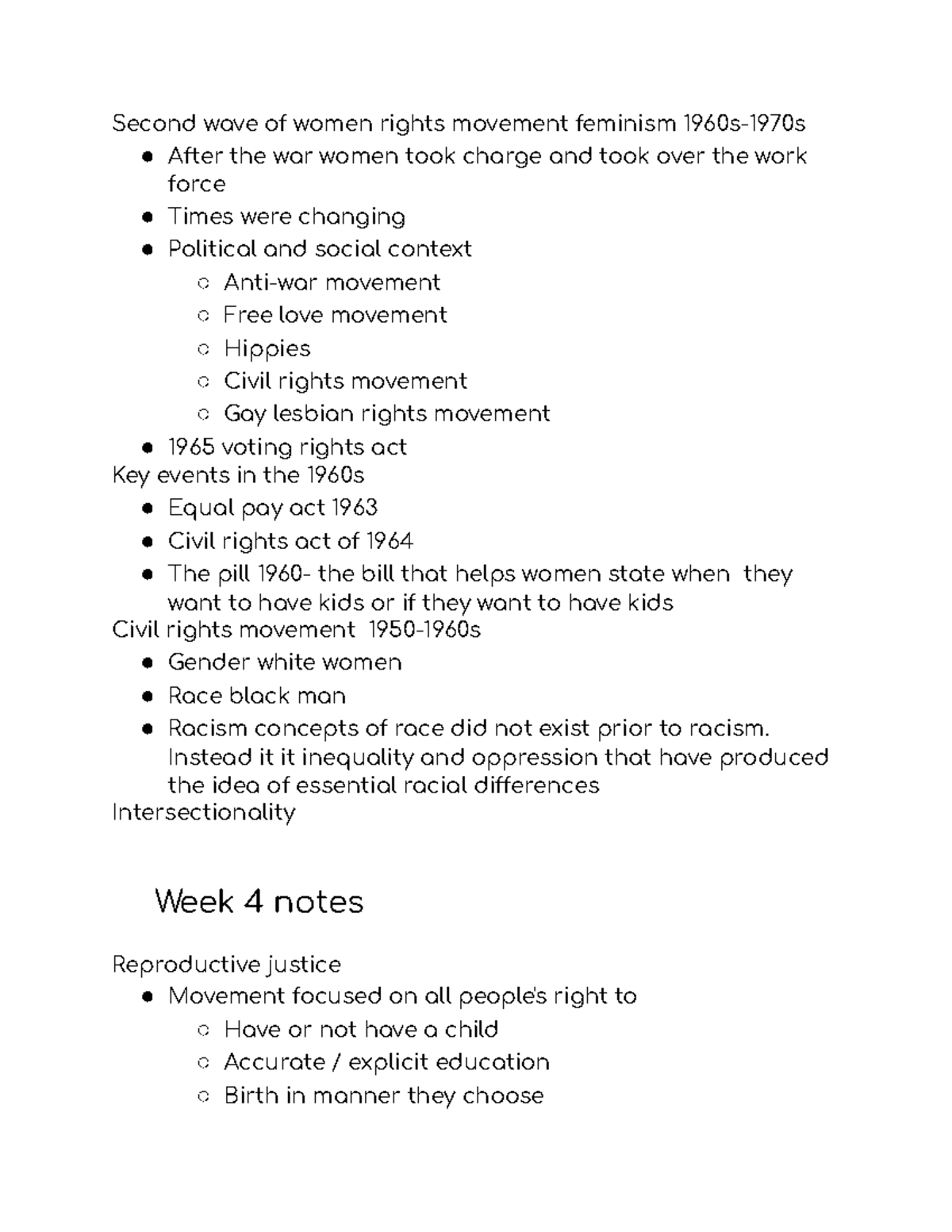Ws week 3 notes - Second wave of women rights movement feminism 1960s ...