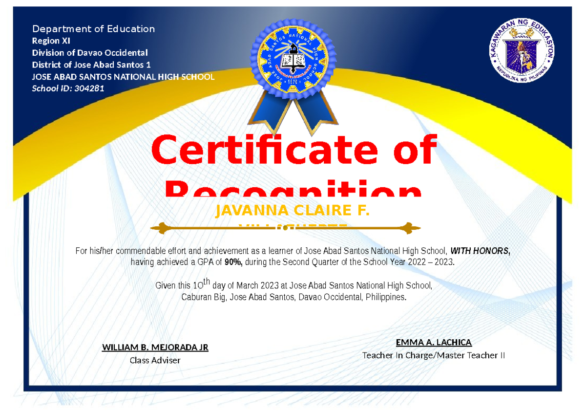 Honor Certificate Edited - Department of Education Region XI Division ...