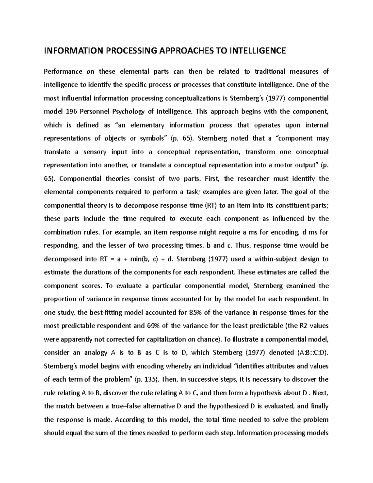 Information Processing Approaches TO Intelligence - INFORMATION PROCESSING APPROACHES TO - Studocu