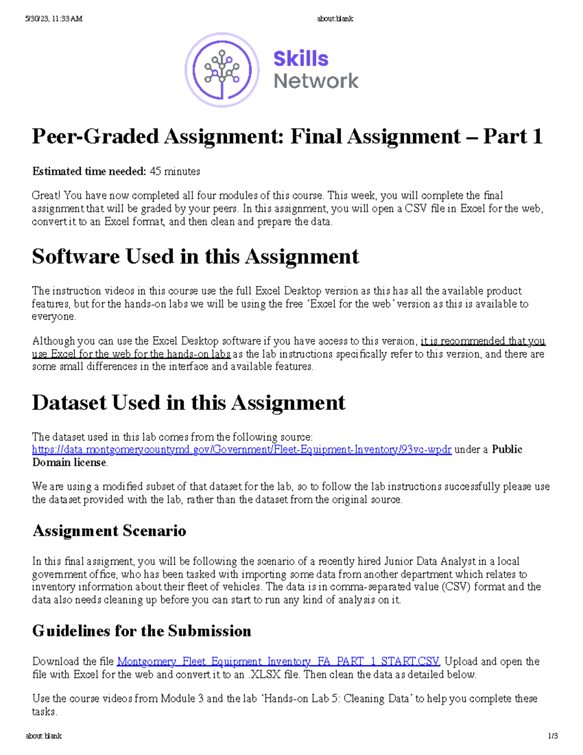 Hands on Lab 8 - 5/30/23, 11:33 AM about:blank about:blank 1/ Peer-Graded Assignment: Final ...