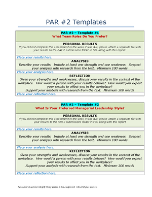 PAR #2 Assignment - PAR #2 Templates PAR #2 – Template Chapter 8/Module ...