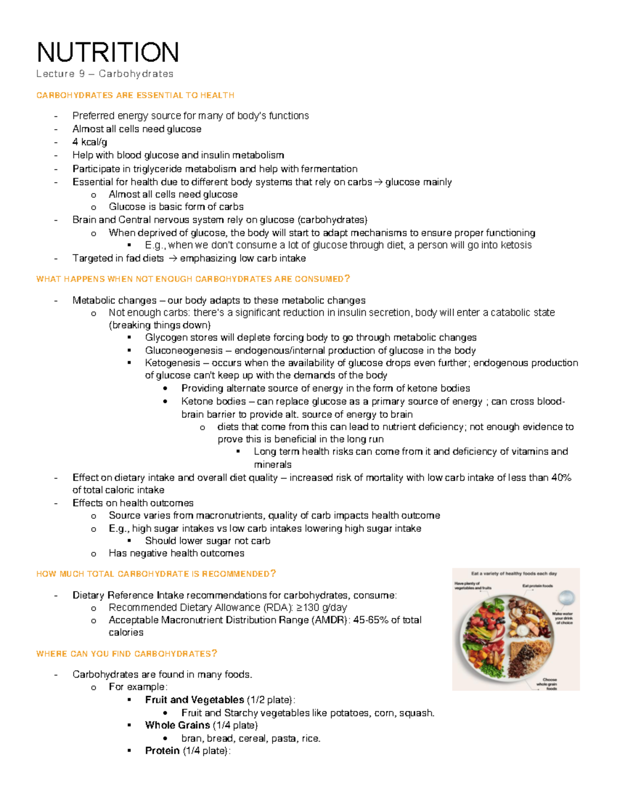 Nutrition lecture 9 - NUTRITION Lec tur e 9 – Car bohy drates ...
