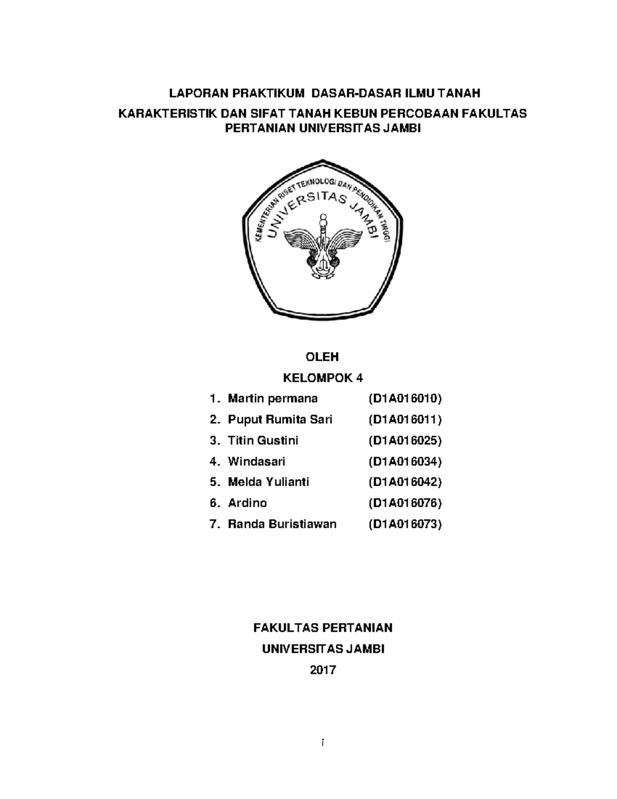 Laporan Praktikum Dasar Dasar ILMU Tanah referensi - i LAPORAN ...