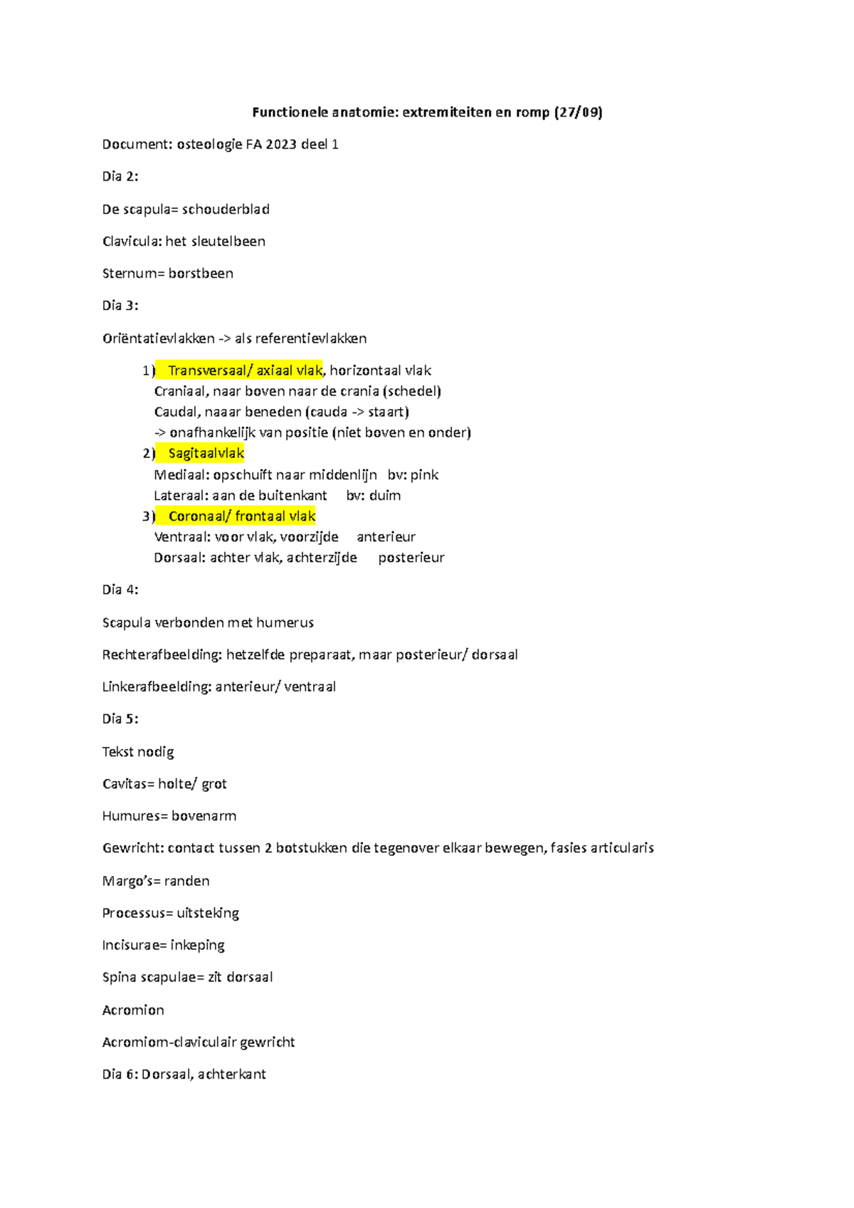 Les 27 09 notitie - Functionele anatomie: extremiteiten en romp (27/09 ...