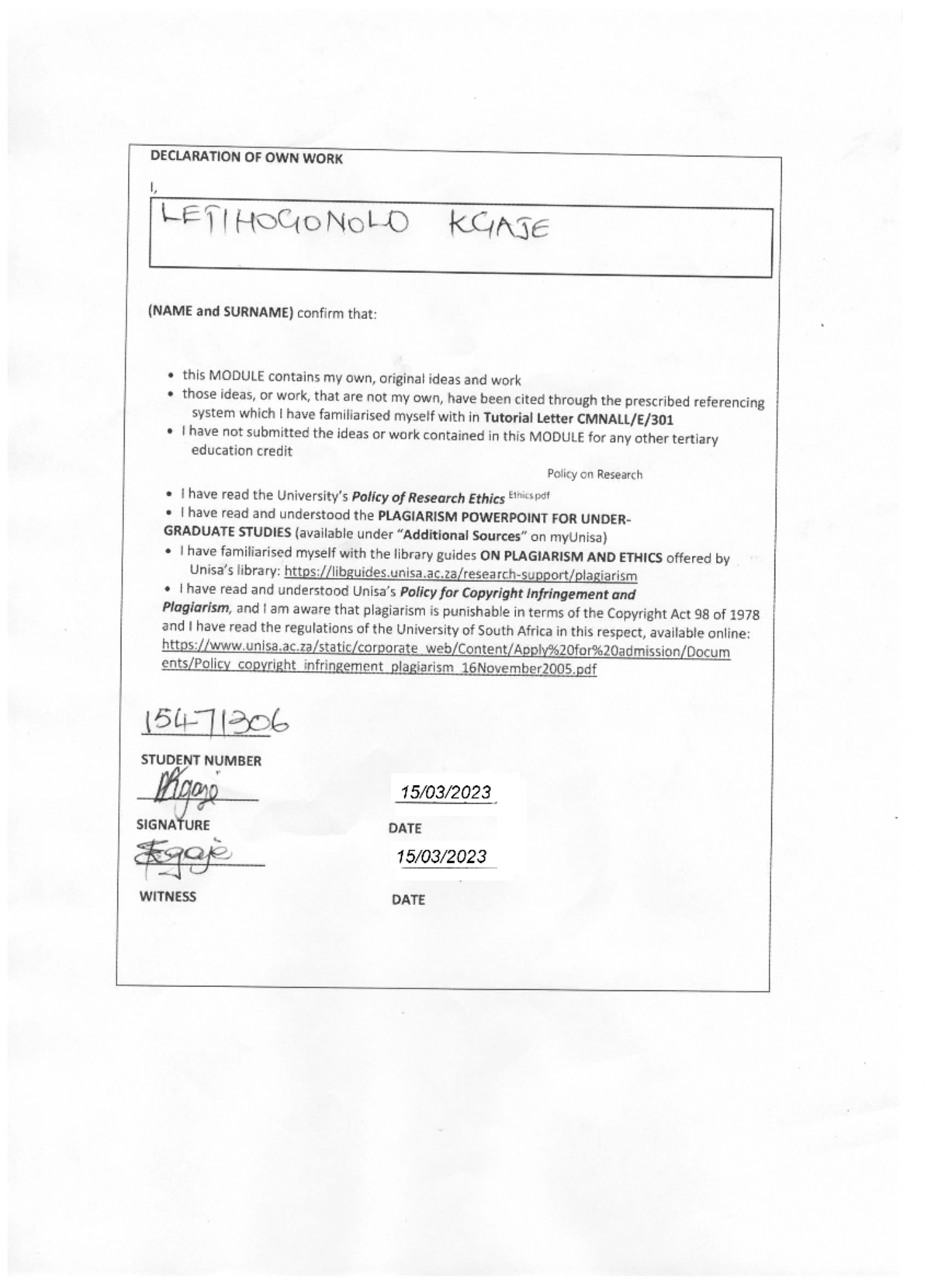 Assignment 1 DPR2605 final - UNIVERSITY OF SOUTH AFRICA COLLAGE OF ...