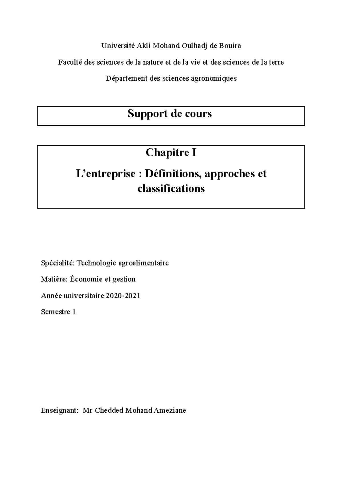 M1 TAA Support de cours économie et géstion - Université Akli Mohand ...