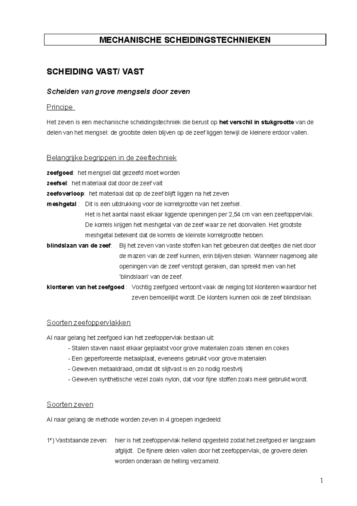 I1 L S14 Mech - scheidingstechnieken - MECHANISCHE SCHEIDINGSTECHNIEKEN ...