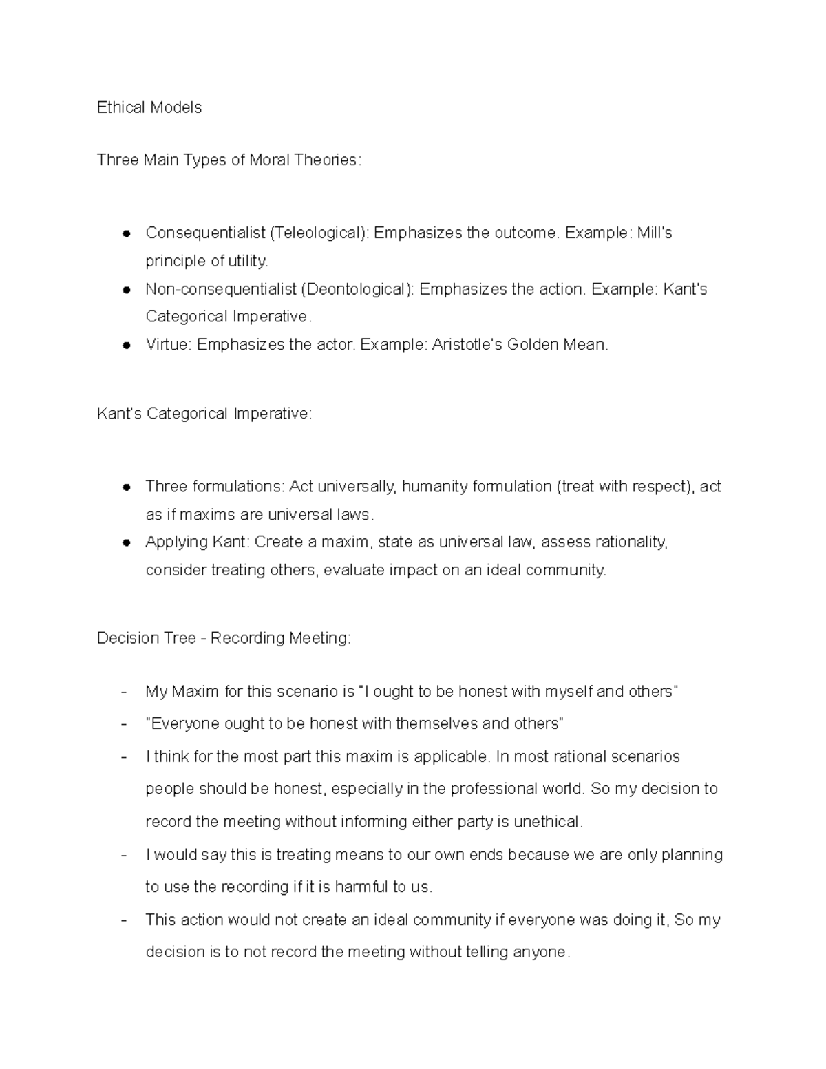 Presentation 5 - Ethical Models Three Main Types of Moral Theories ...