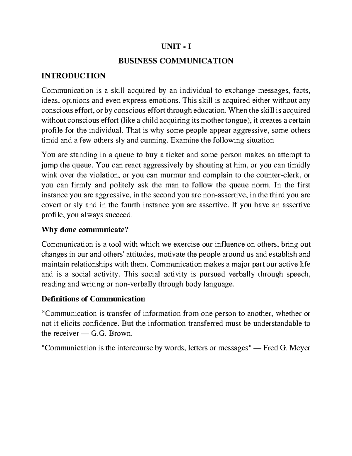 BC unit 1 - BBA - UNIT - I BUSINESS COMMUNICATION INTRODUCTION ...