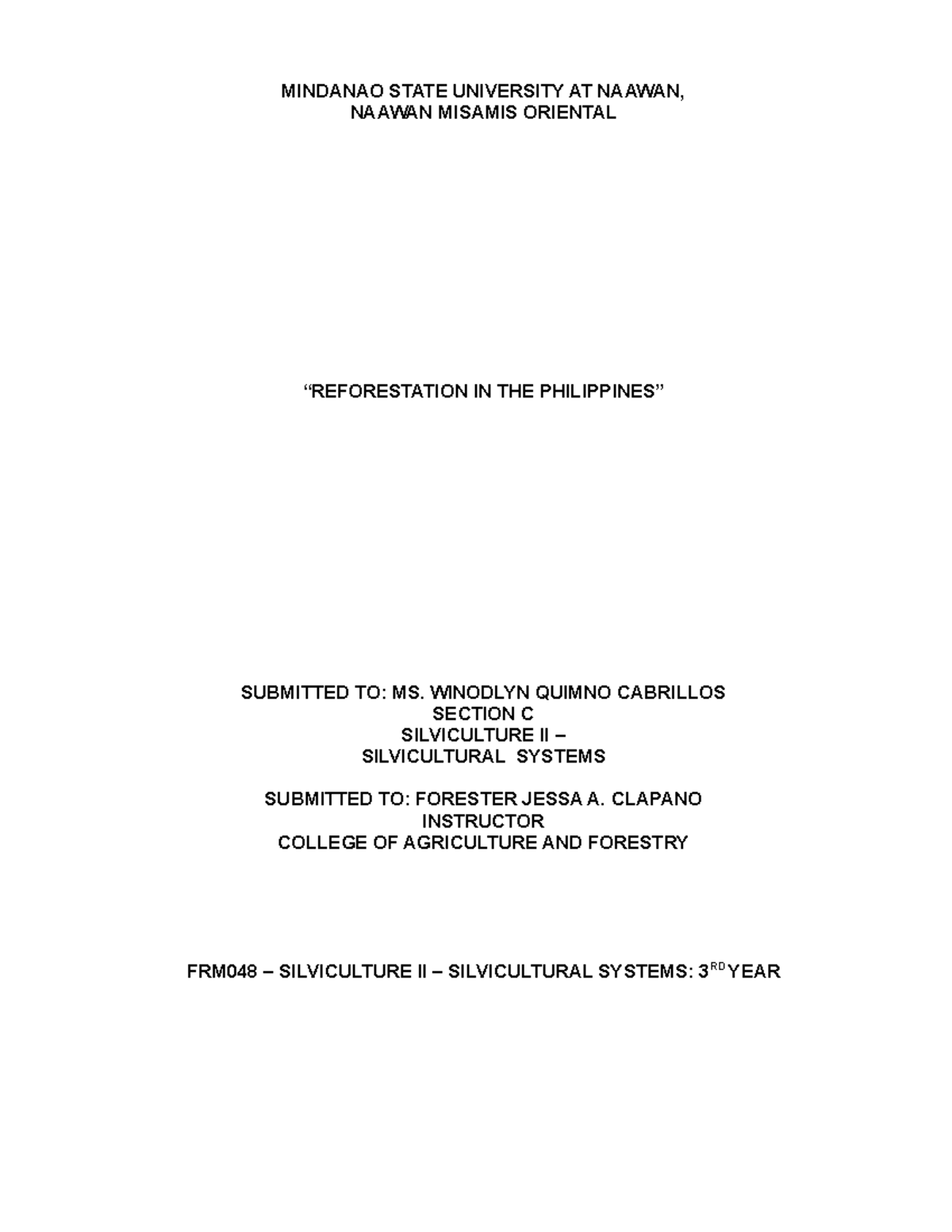 Agriculture - MINDANAO STATE UNIVERSITY AT NAAWAN, NAAWAN MISAMIS ...