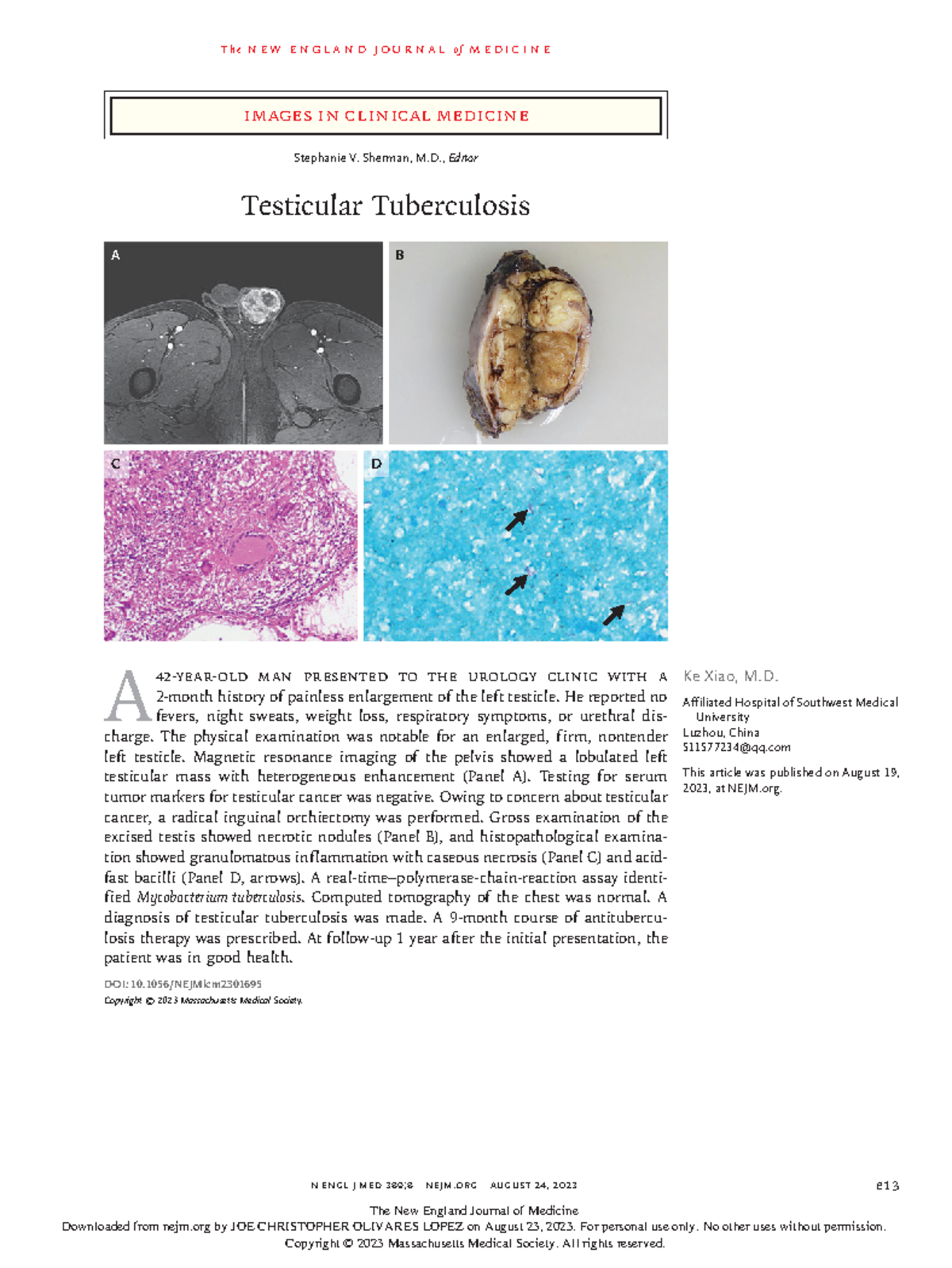 Tuberculosis testicular - T h e n e w e ng l a n d j o u r na l o f m e ...