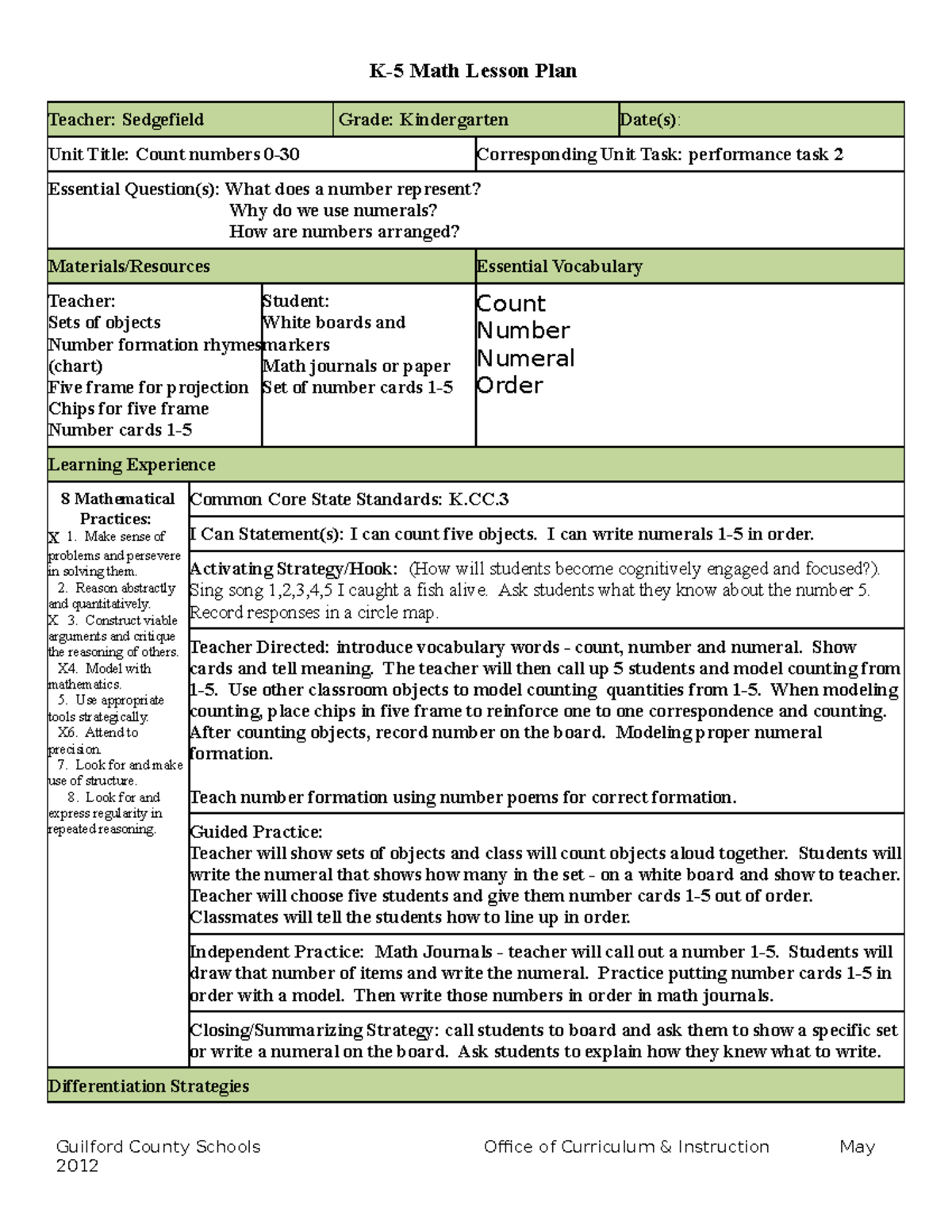Unit 6 Task 1 - Unit 6 Task 1 - K-5 Math Lesson Plan Teacher ...