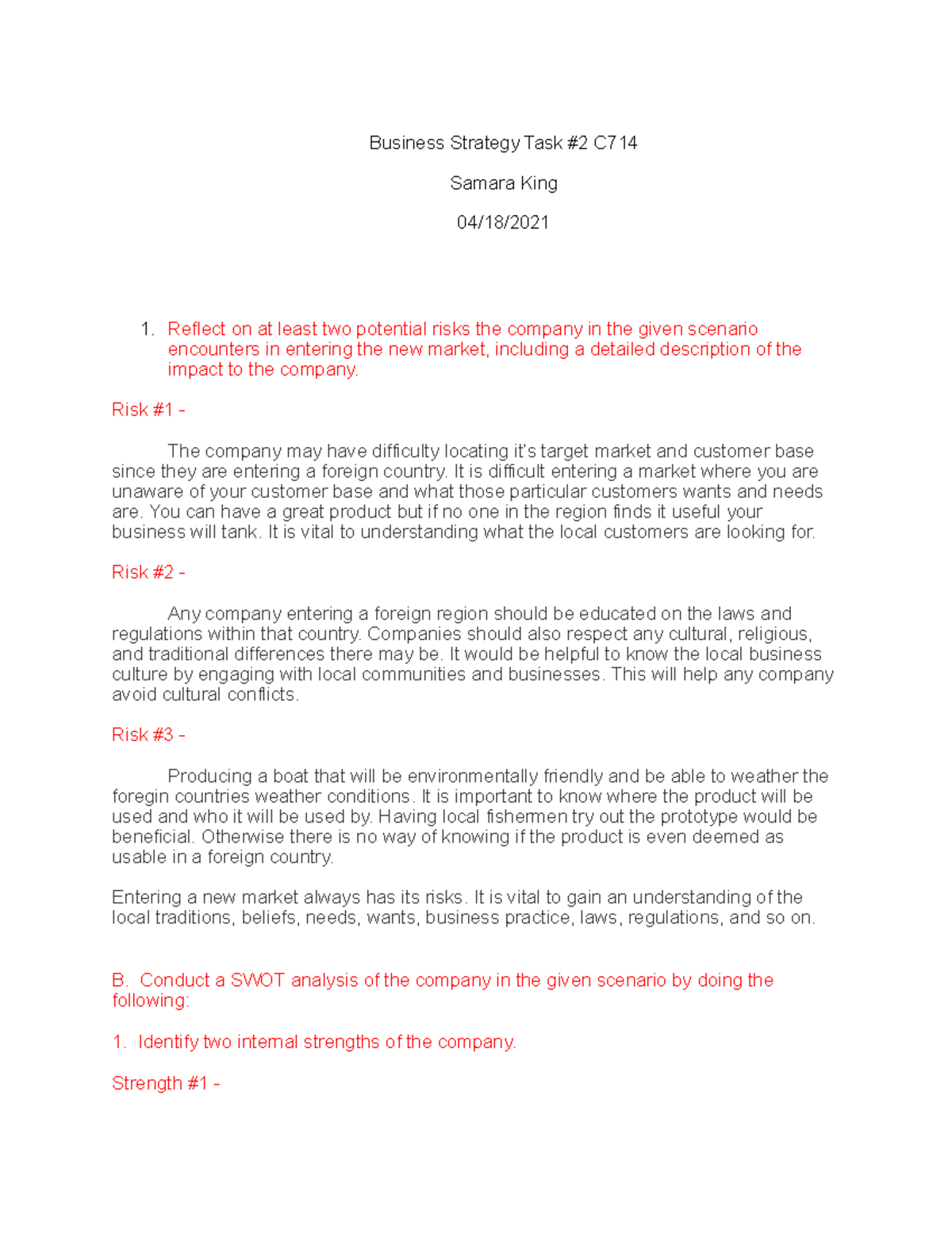 Business Strategy Task 2 - C714 - WGU - Studocu