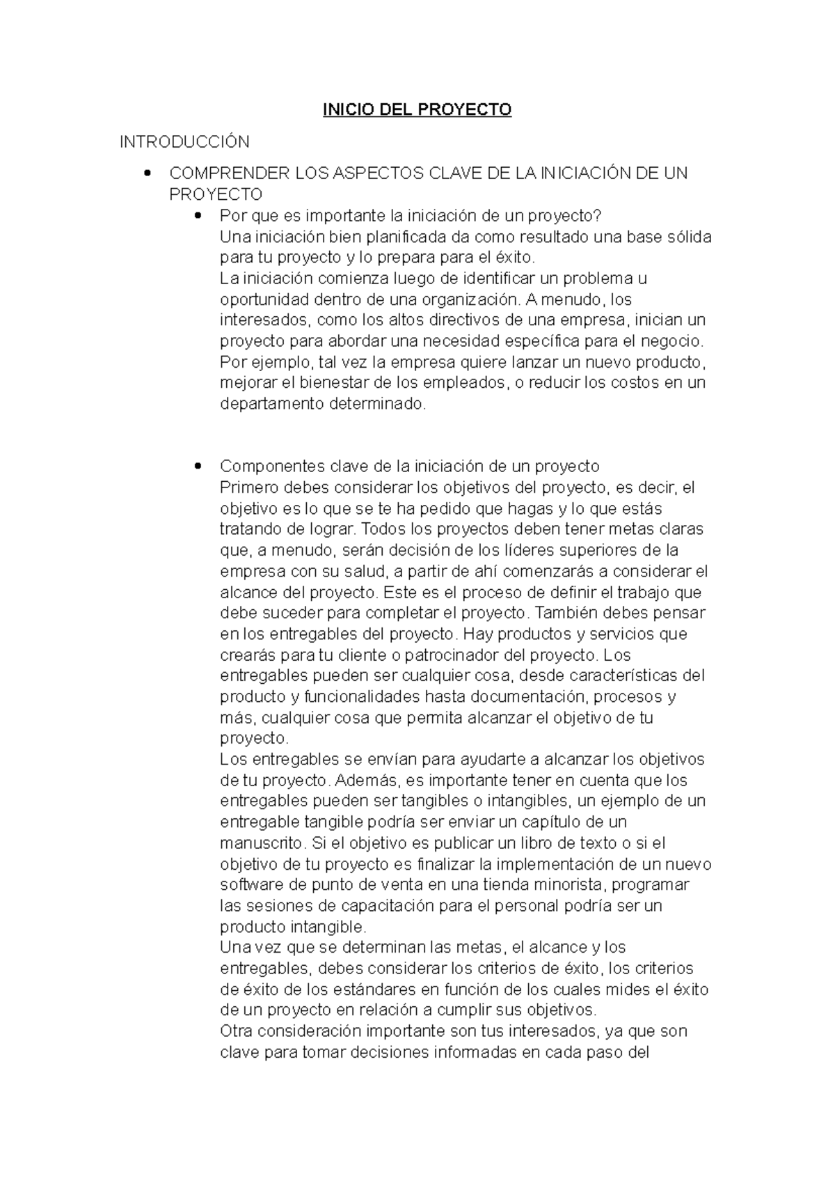 Inicio del Proyecto - INICIO DEL PROYECTO INTRODUCCIÓN COMPRENDER LOS ...