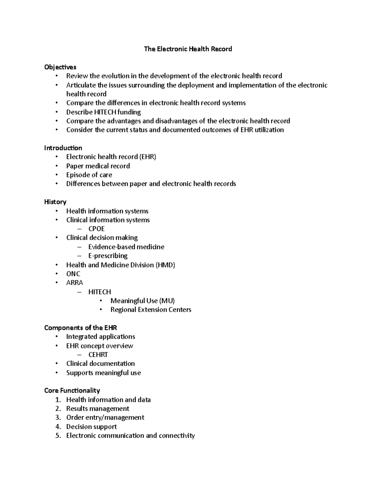 Health Information Chapter 3 - The Electronic Health Record Objectives ...
