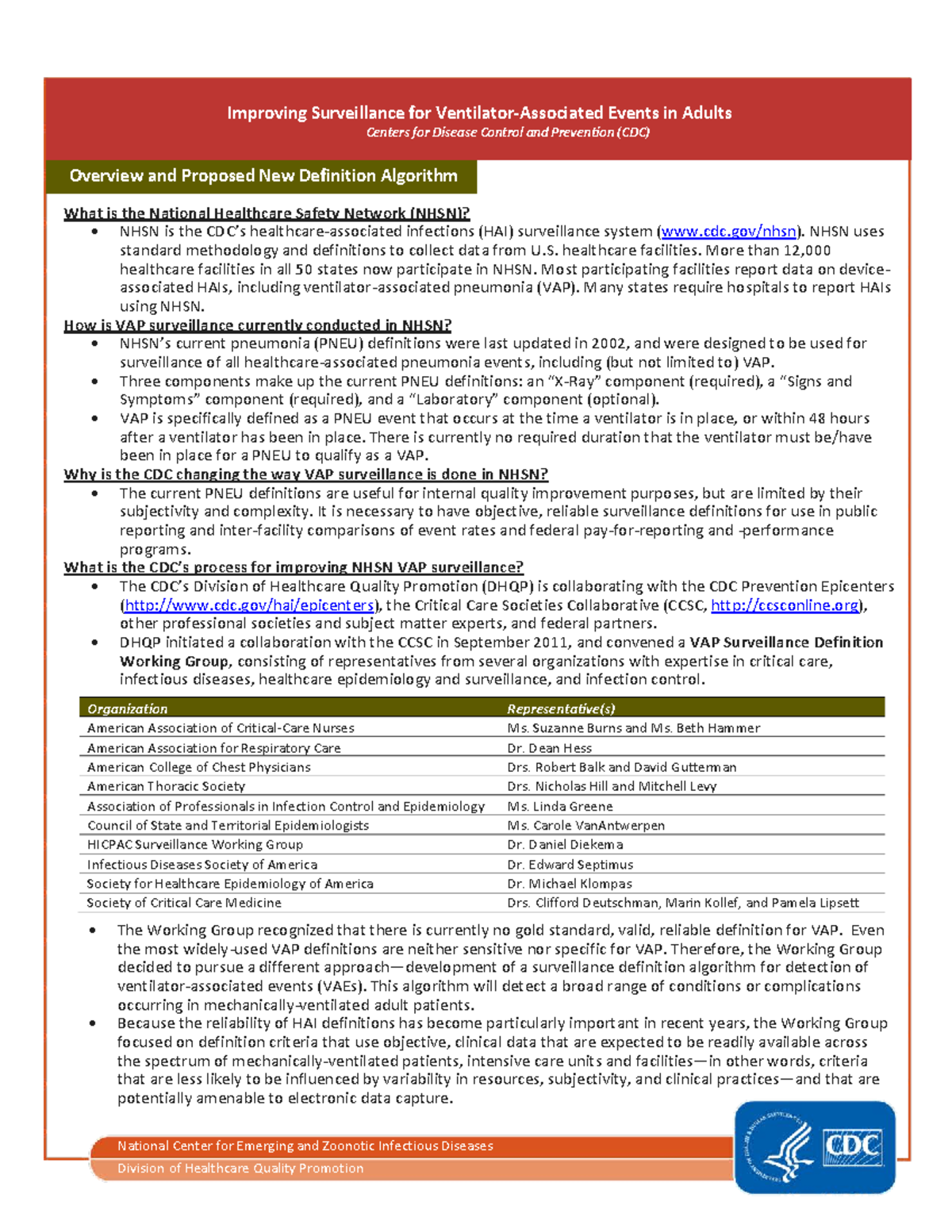 CDC Agorithm for Reducing VAP and VAE's - Overview and Proposed New ...