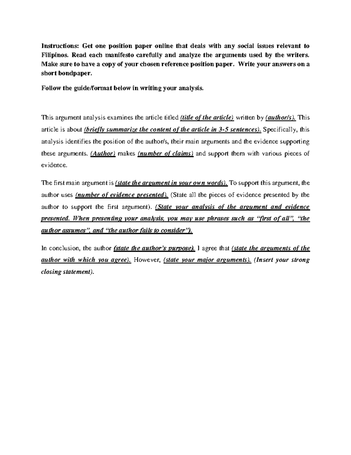Position- Paper- Analysis - Instructions: Get one position paper online ...