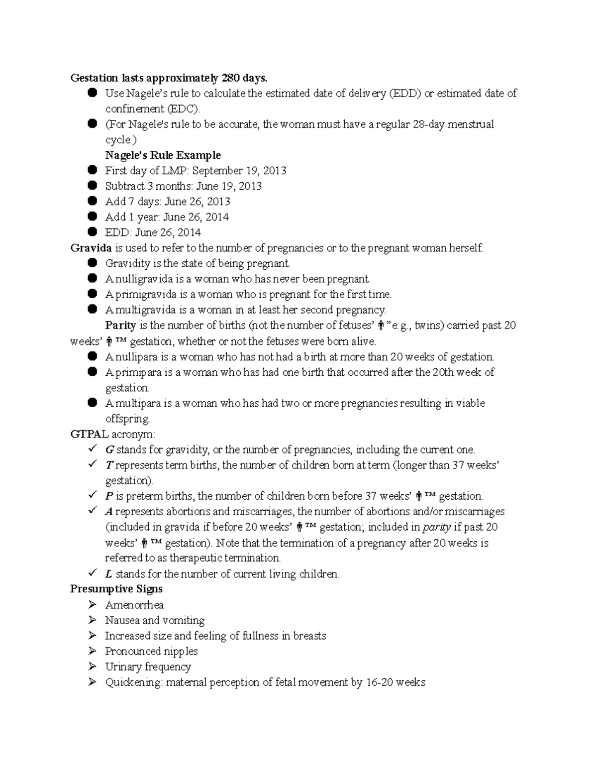 Maternity - Nclex prep - Gestation lasts approximately 280 days. Use ...