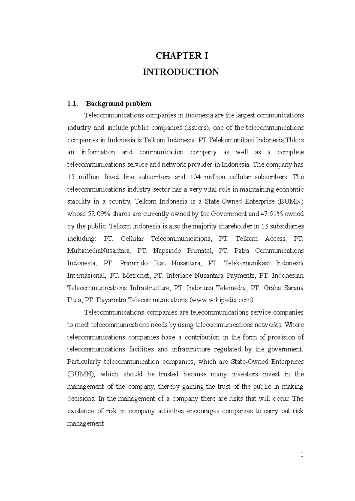 THE Effect OF Enterprise RISK Management ON Intellectual Capital (Case Study at PT. Telkom ...