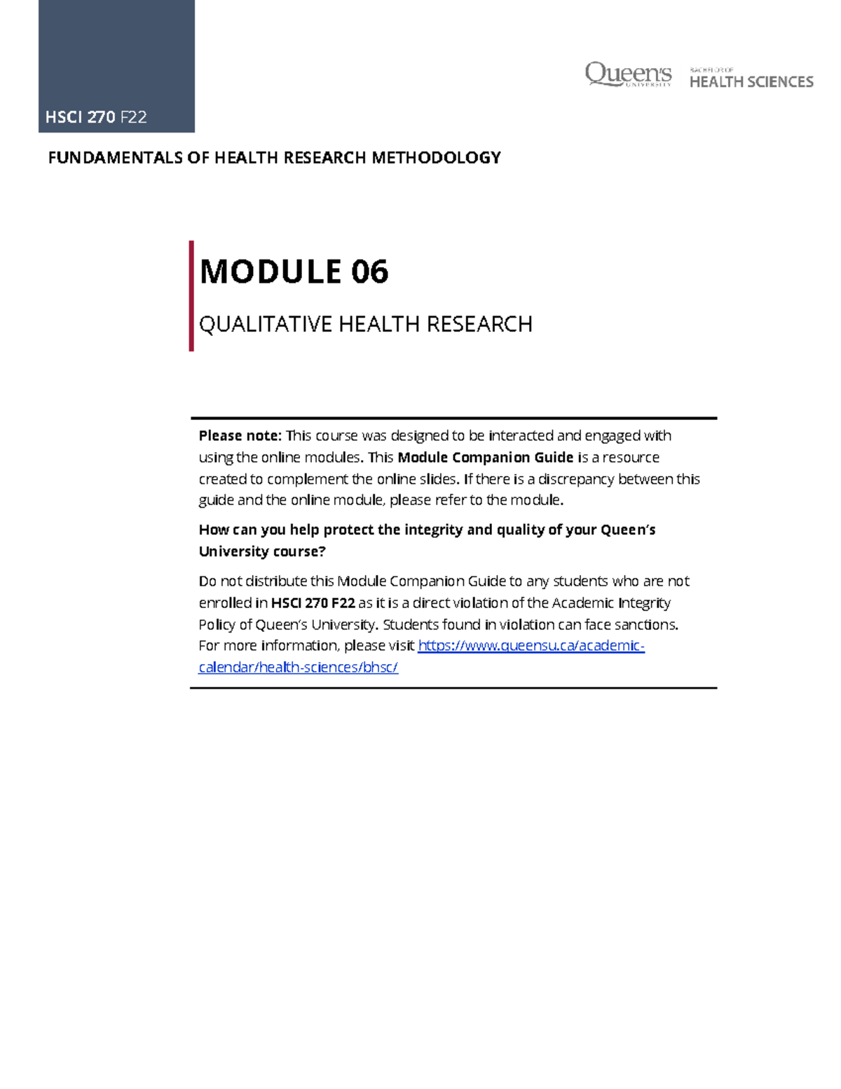 HSCI270 F22 M06 OL-BL on Q Companion Guide - MODULE 06 QUALITATIVE ...