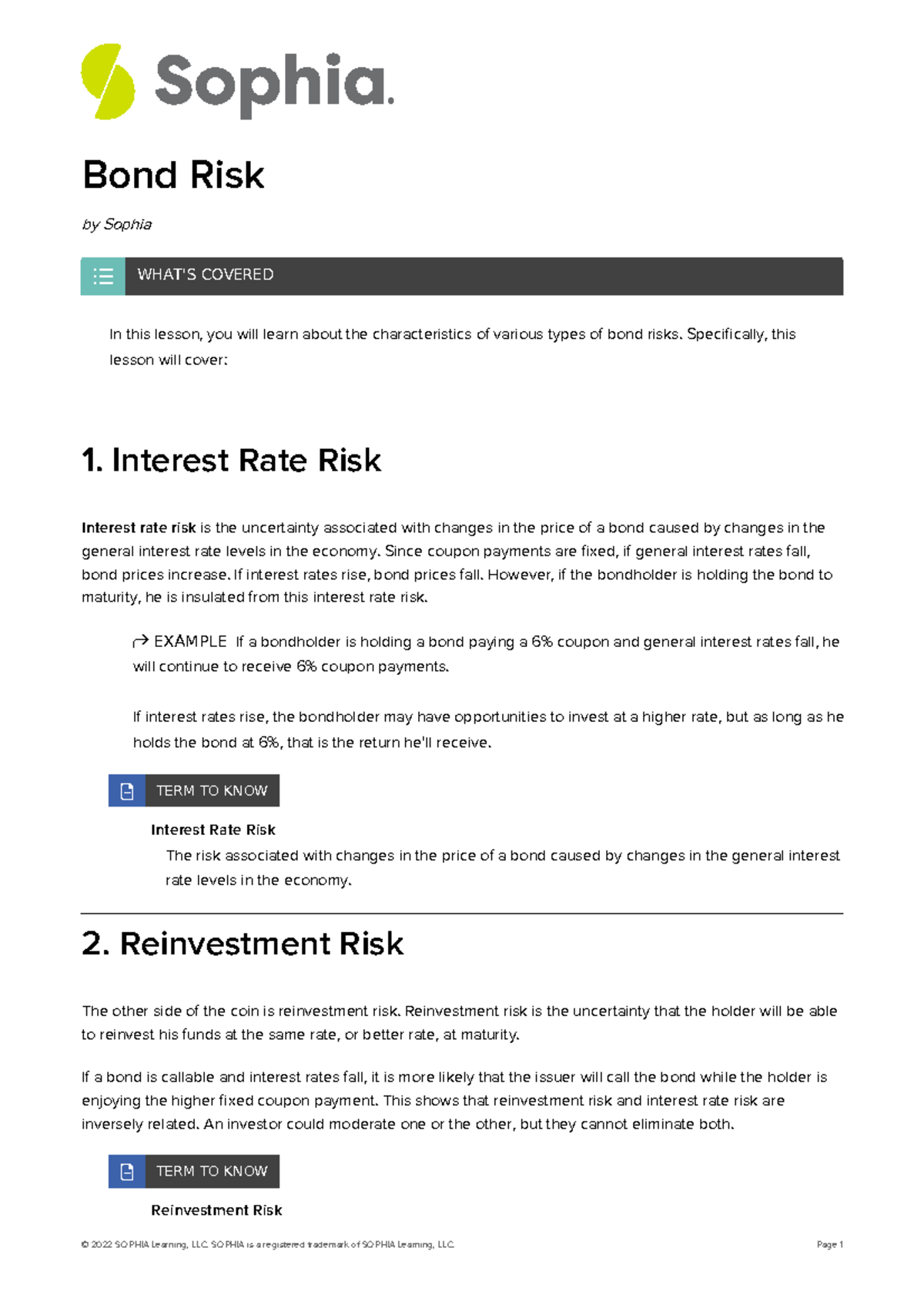 Bond risk - bond risk - Bond Risk by Sophia In this lesson, you will ...