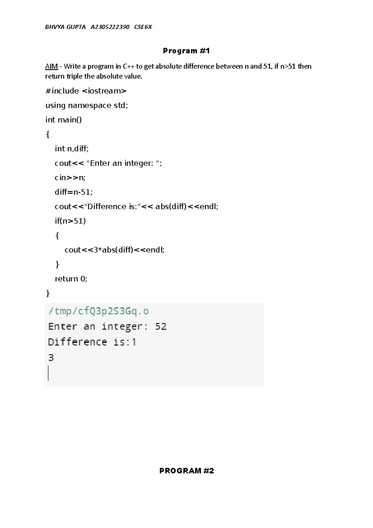 C++ programs FOR Bhvya - cghcgh - Program AIM - Write a program in C++ to get absolute ...