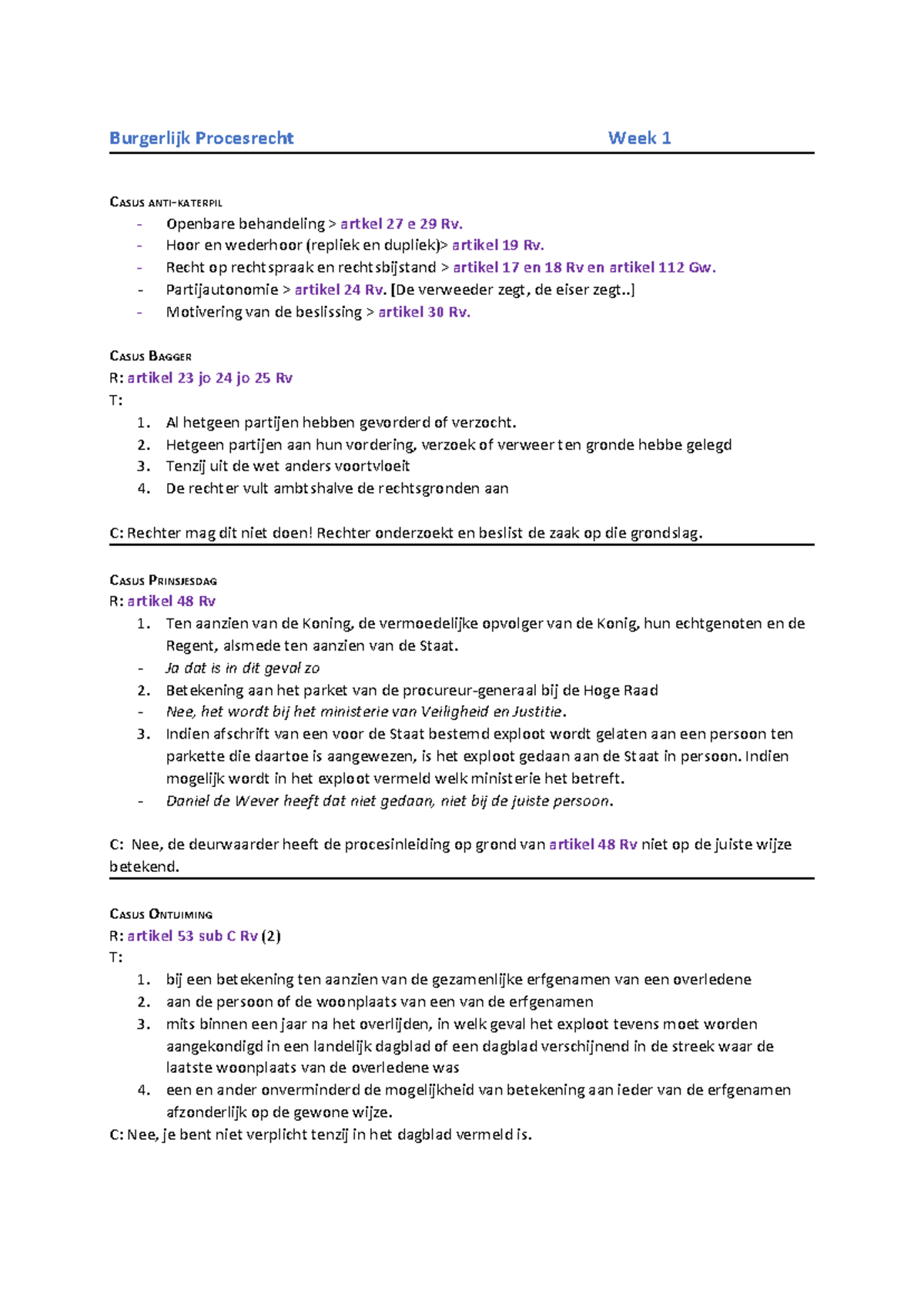 Burgerlijk Procesrecht Week 1 - Hoor en wederhoor (repliek en 19 Rv ...