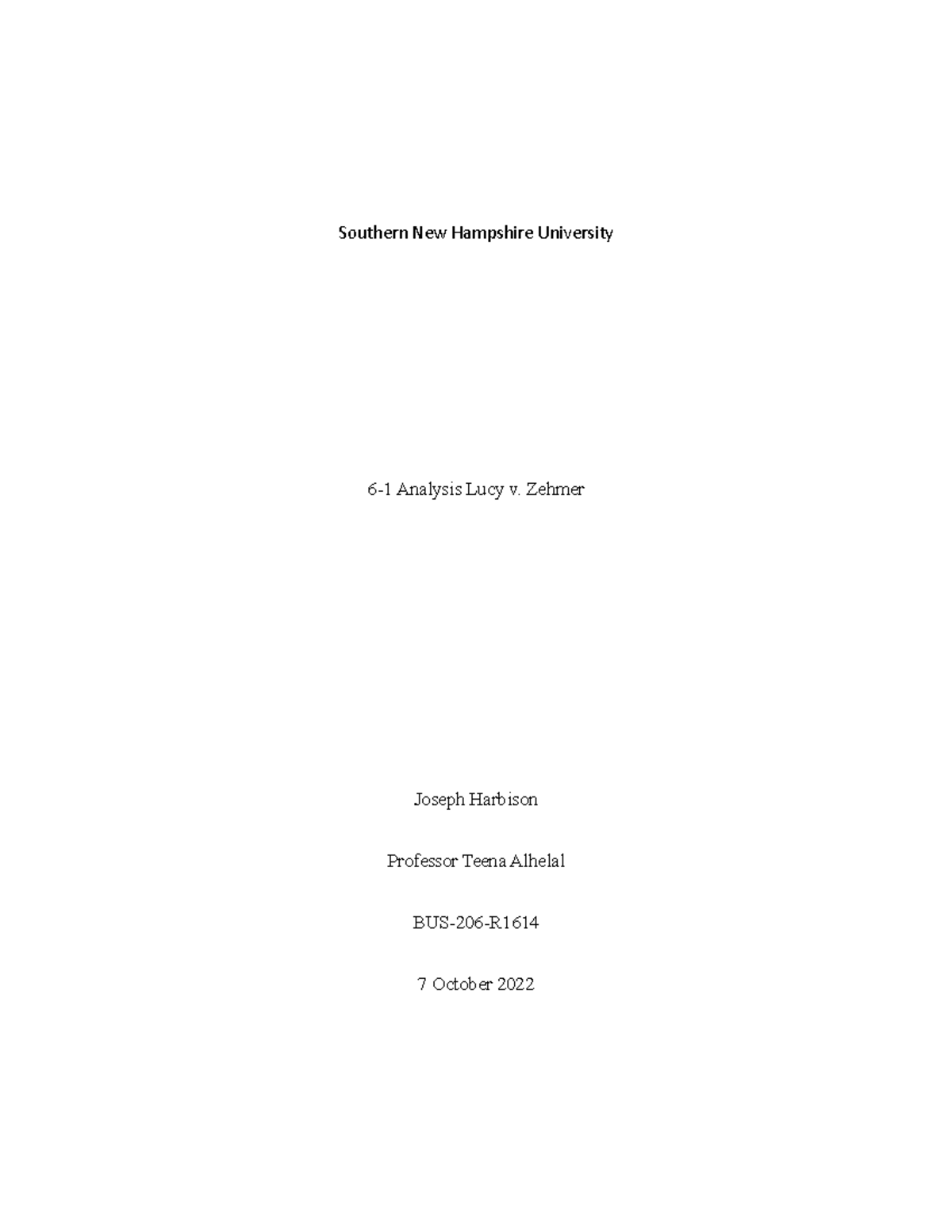6-1 Assisgnment - CASE STUDY LUCY V - Southern New Hampshire University 6-1 Analysis Lucy v ...