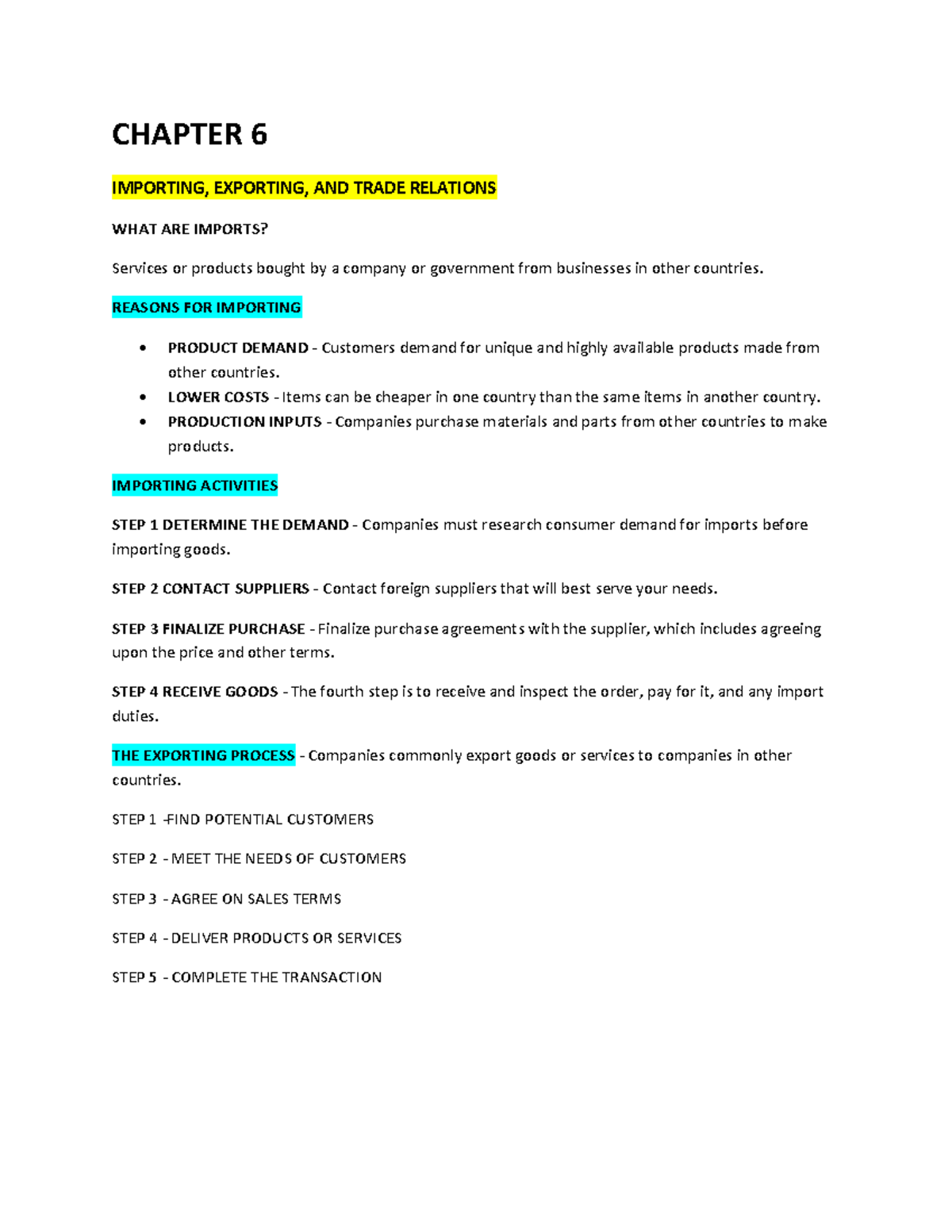 Chapter-6 - study notes - CHAPTER 6 IMPORTING, EXPORTING, AND TRADE ...