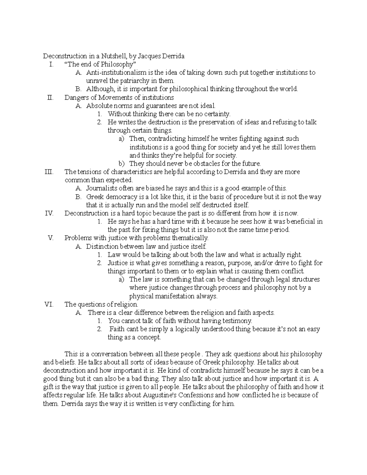 Derrida Reading Outline - Deconstruction in a Nutshell, by Jacques ...