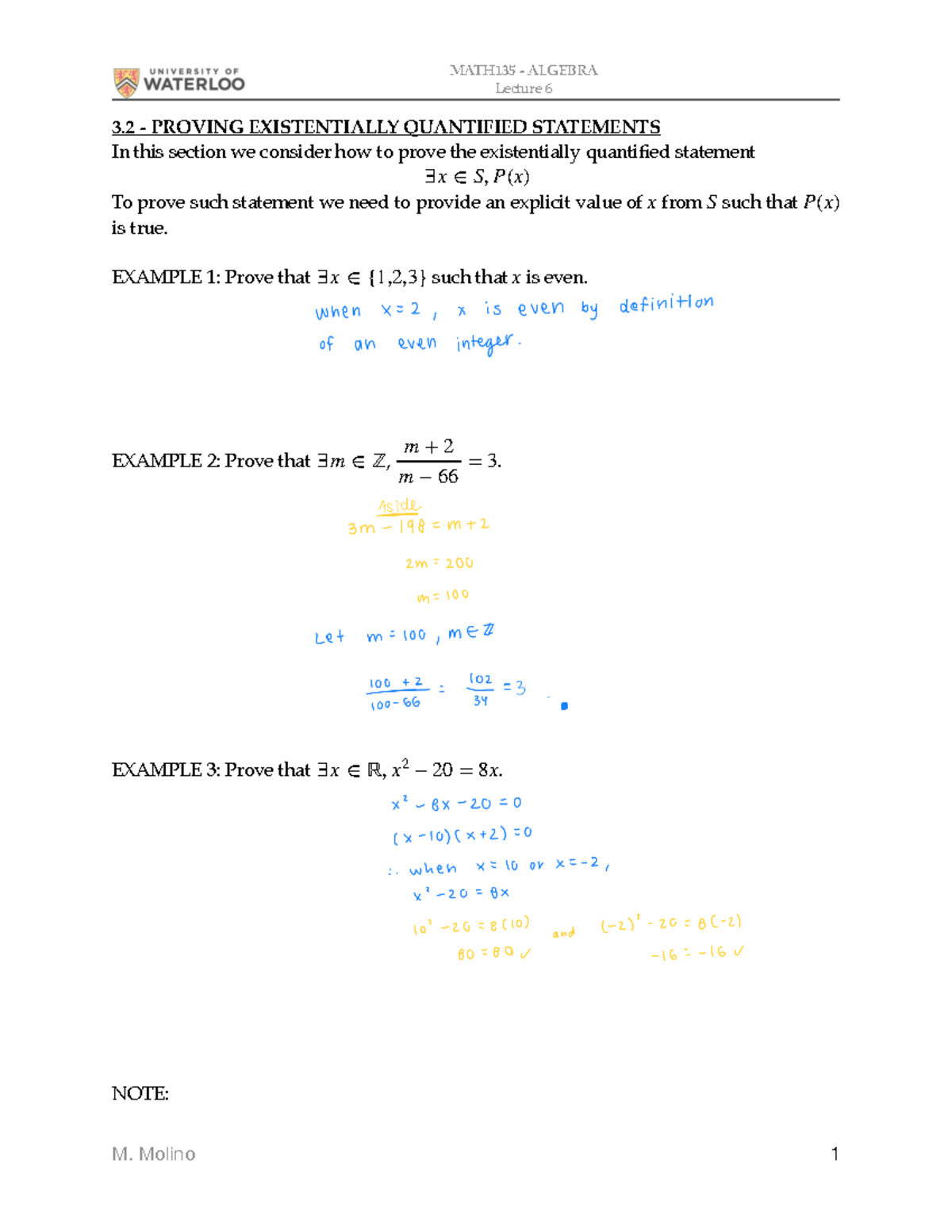Lecture 6 - MATH135 - Practice problem - Lecture 6 3 - PROVING ...