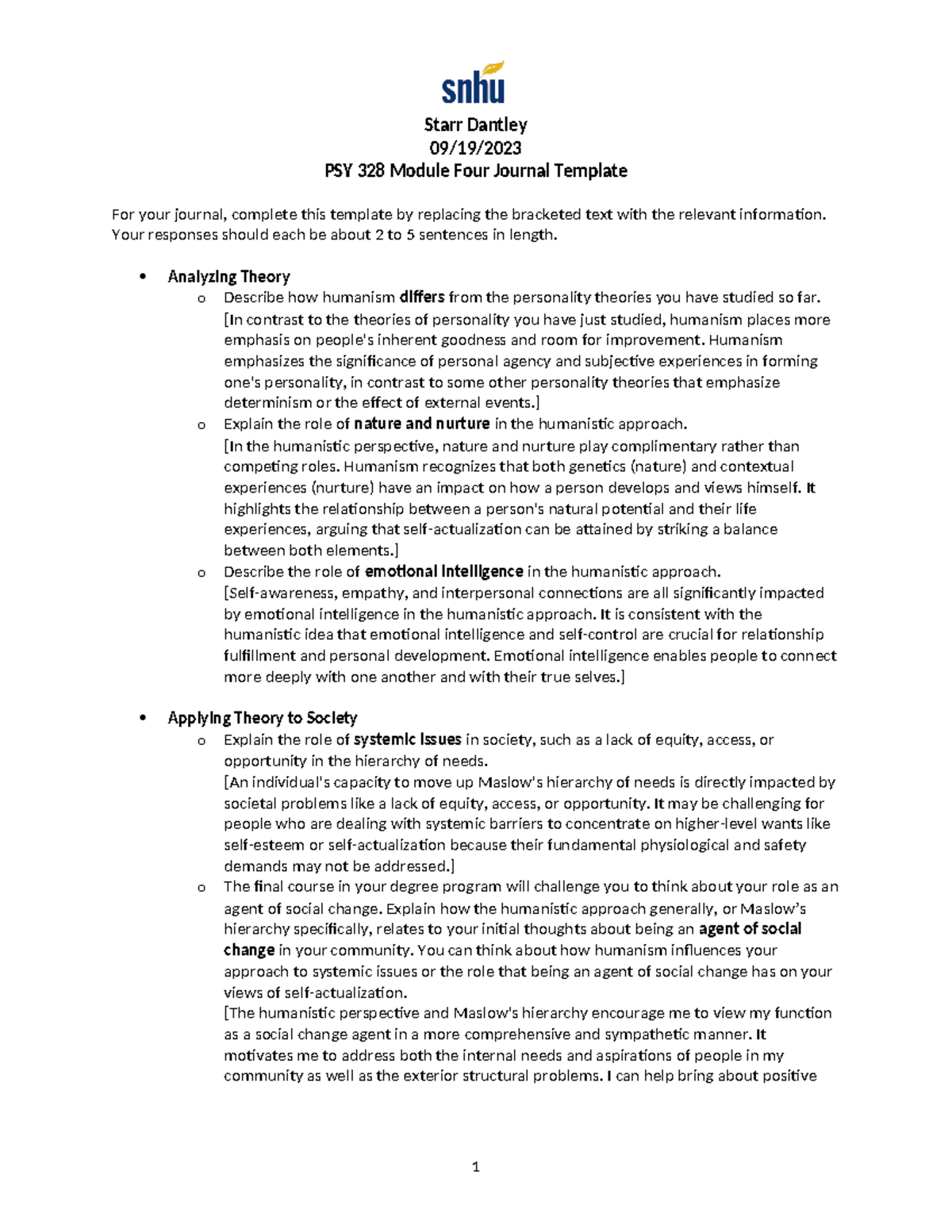 PSY 328 Module Four Journal Template starr dantley - Starr Dantley 09 ...