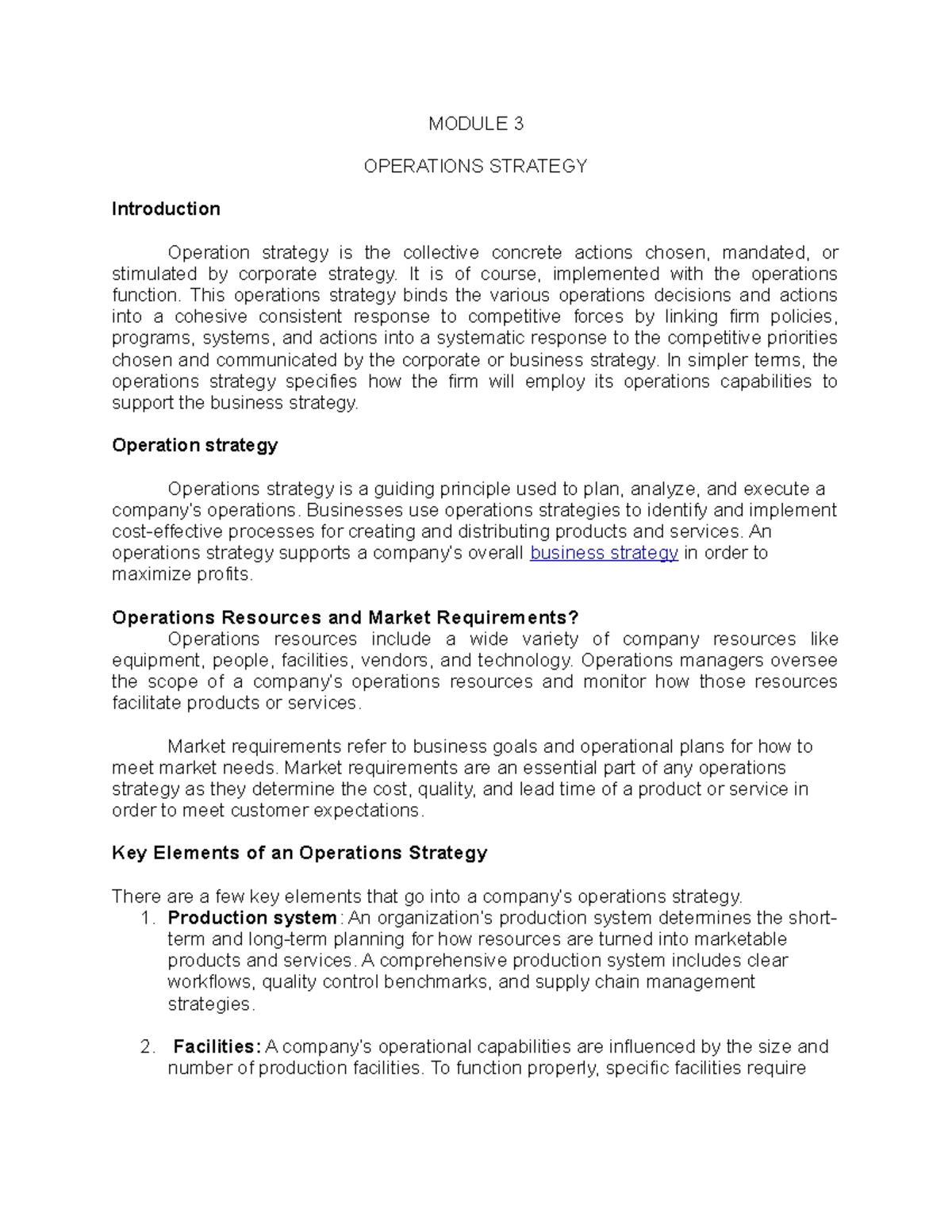 Module 3 - Operation Strategy - MODULE 3 OPERATIONS STRATEGY ...