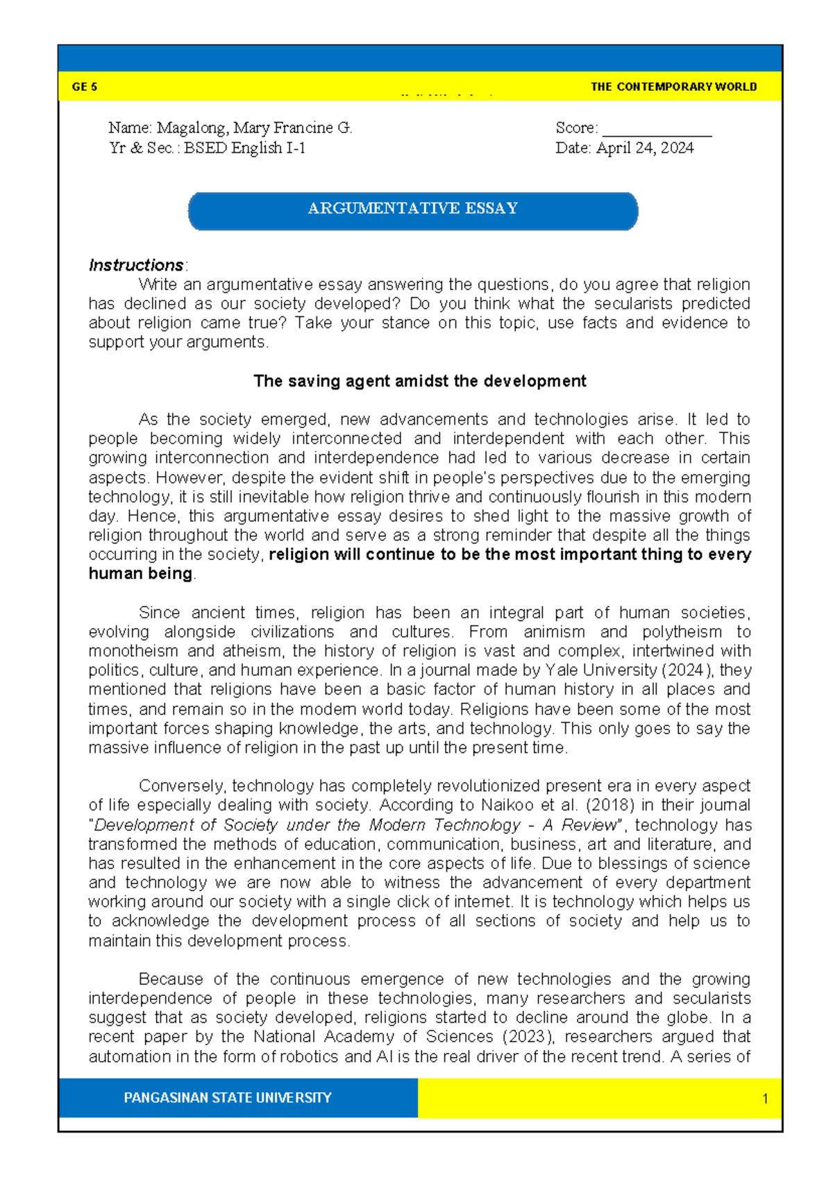 Argumentative Essay - ARGUMENTATIVE ESSAY Worksheet 1: Concept Mapping ...