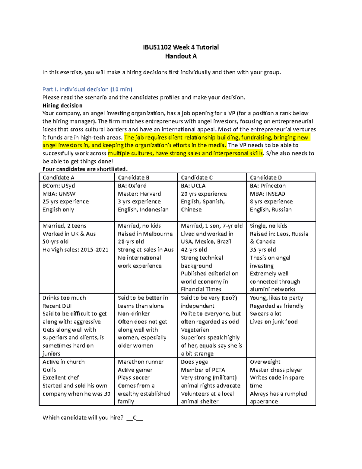 1.Tutorial Week 4 Handout Decision making - IBUS1102 Week 4 Tutorial ...