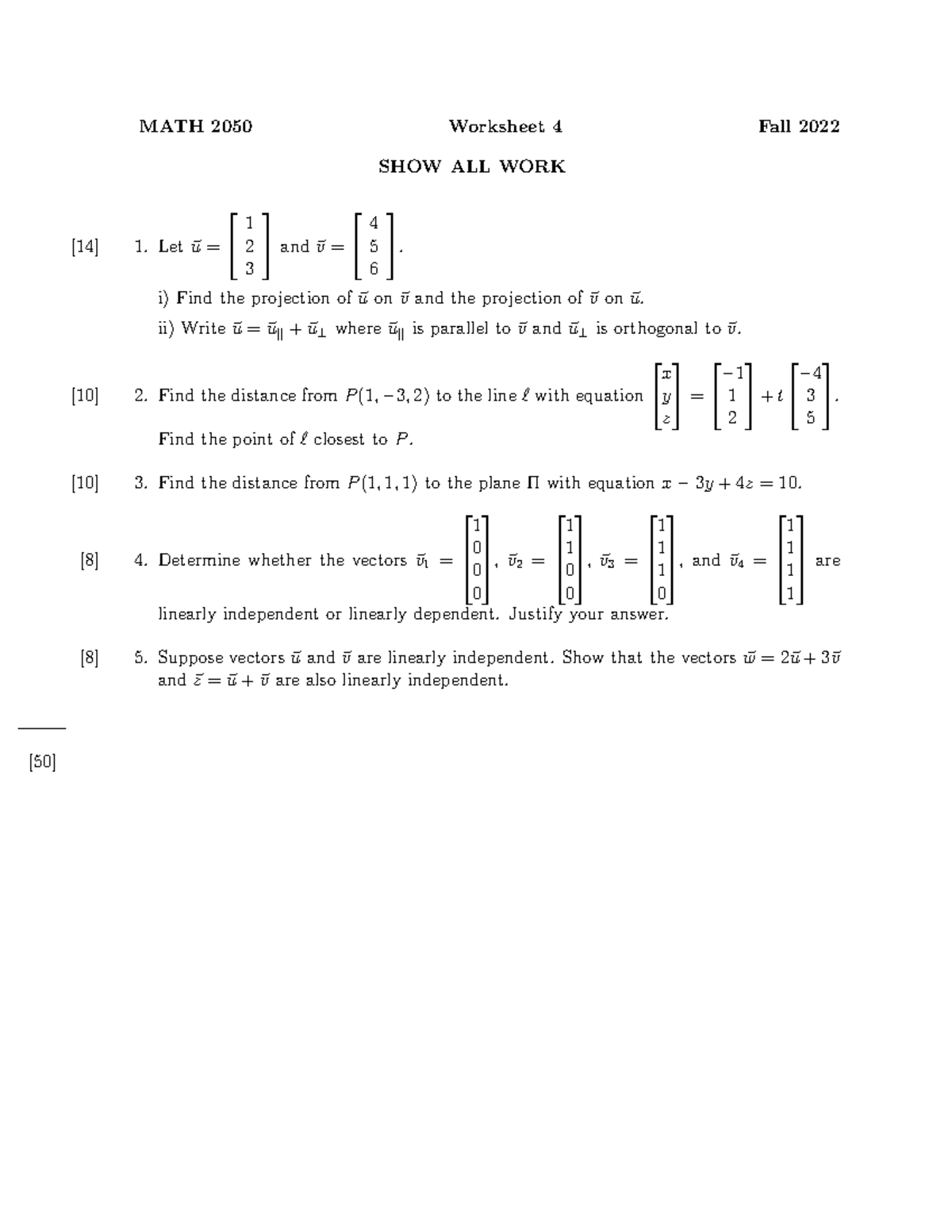 W4 - worksheet - Math 2050 - Memorial University - Studocu