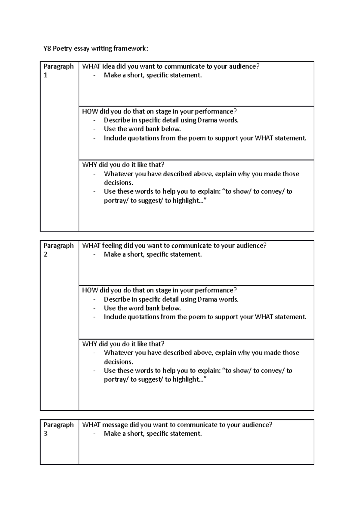 Y8 Poetry essay writing framework - Y8 Poetry essay writing framework ...