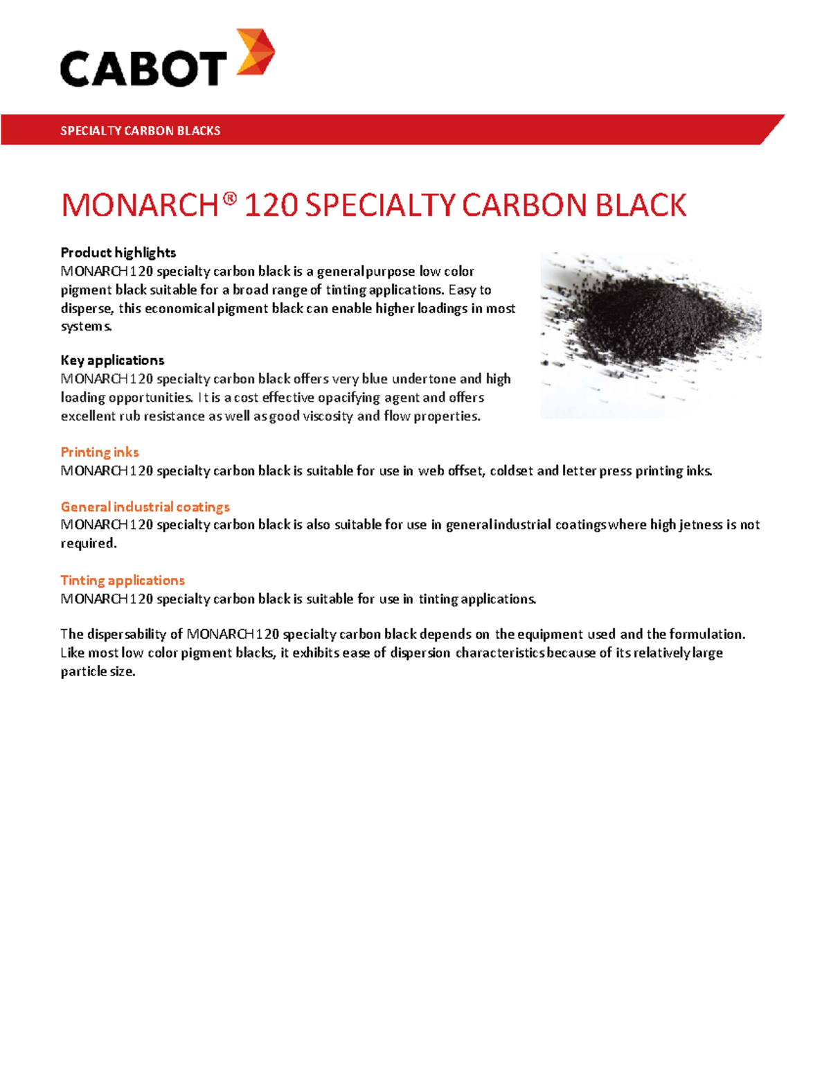 Datasheet- Monarch-120pdf - SPECIALTY CARBON BLACKS MONARCH® 120 ...