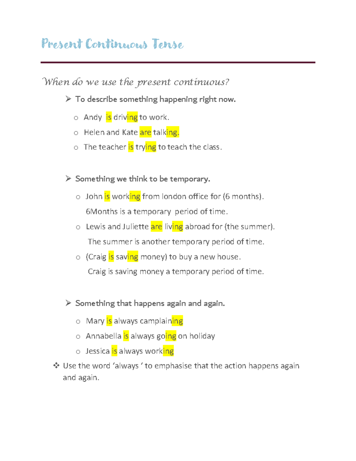 ELC030 Note BI Present Continuous Tense - Present Continuous Tense When ...