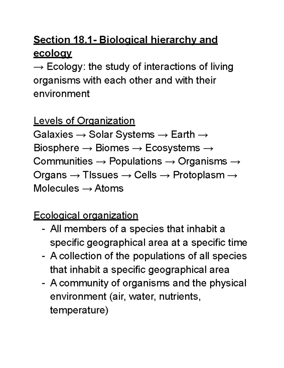 Chapter 18 Section 1 and 2 - Section 18- Biological hierarchy and ...