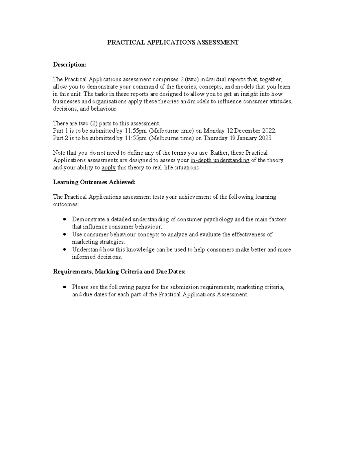 Practical Applications 2 MKX2111 - PRACTICAL APPLICATIONS ASSESSMENT Description: The Practical ...