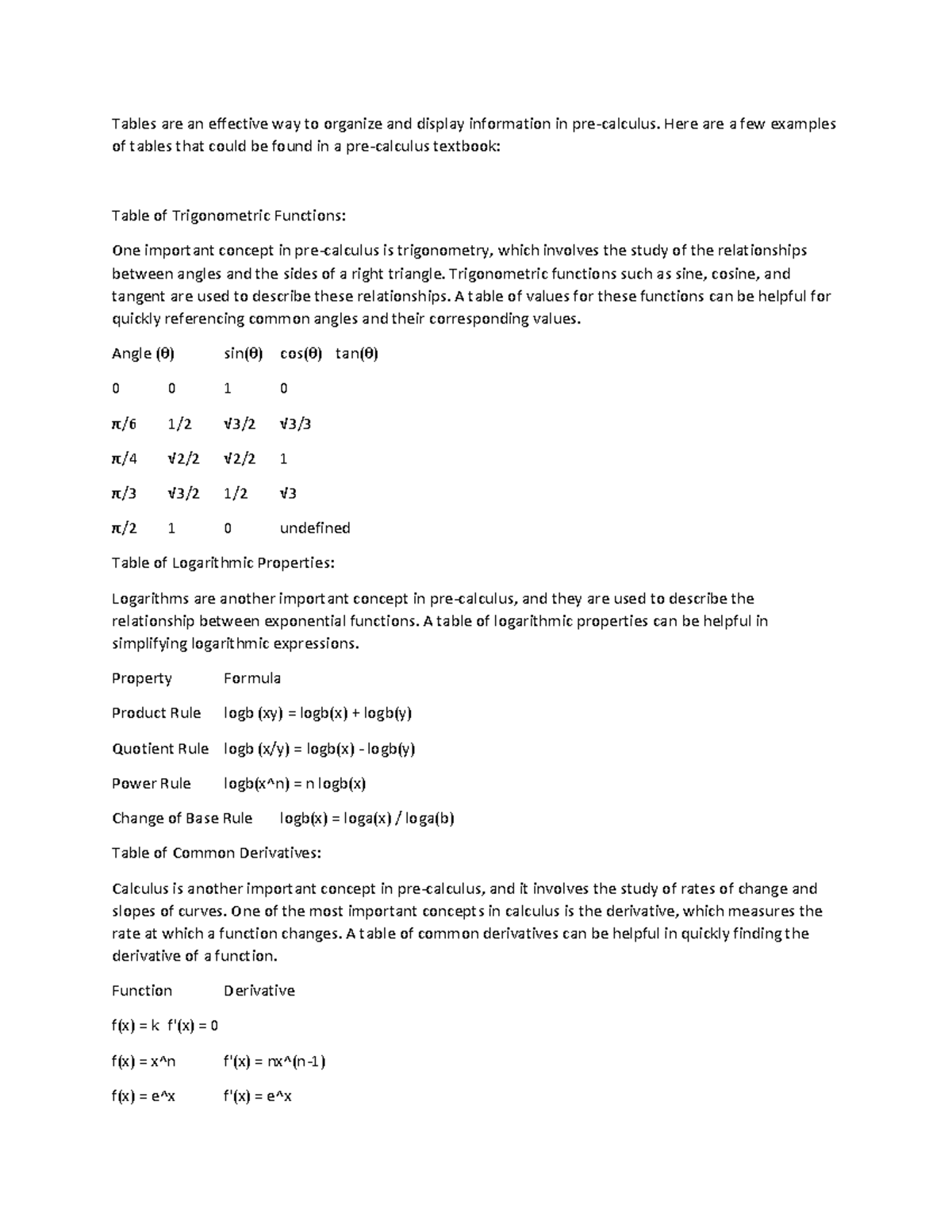 Pre-calculus part 2 - Module - Tables are an effective way to organize ...