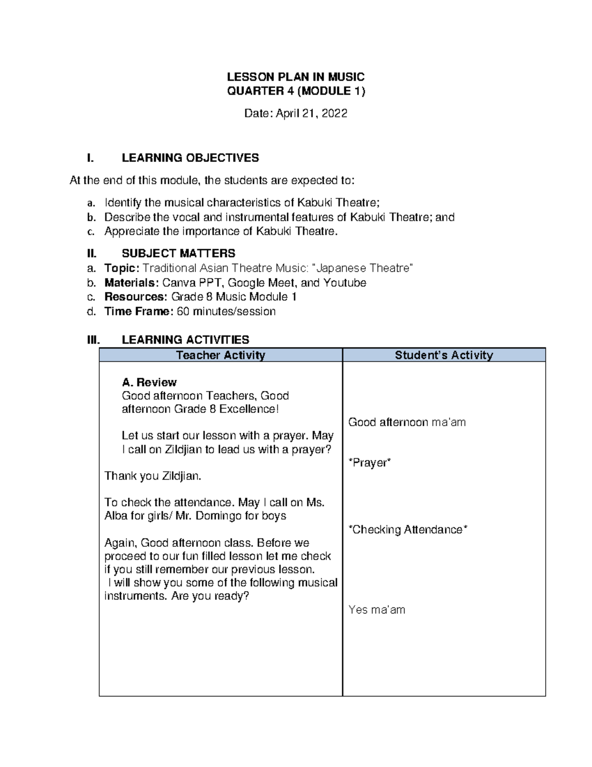 Final Demo - Physical Education - LESSON PLAN IN MUSIC QUARTER 4 ...