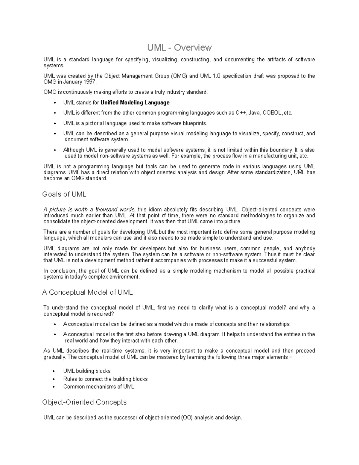 UML - BIT NOTES - UML - Overview UML is a standard language for ...