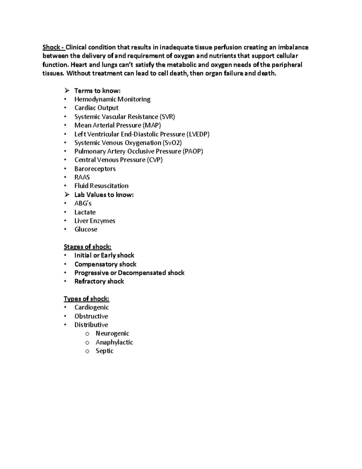 Understanding Shock: Types Stages and Effects - Studocu