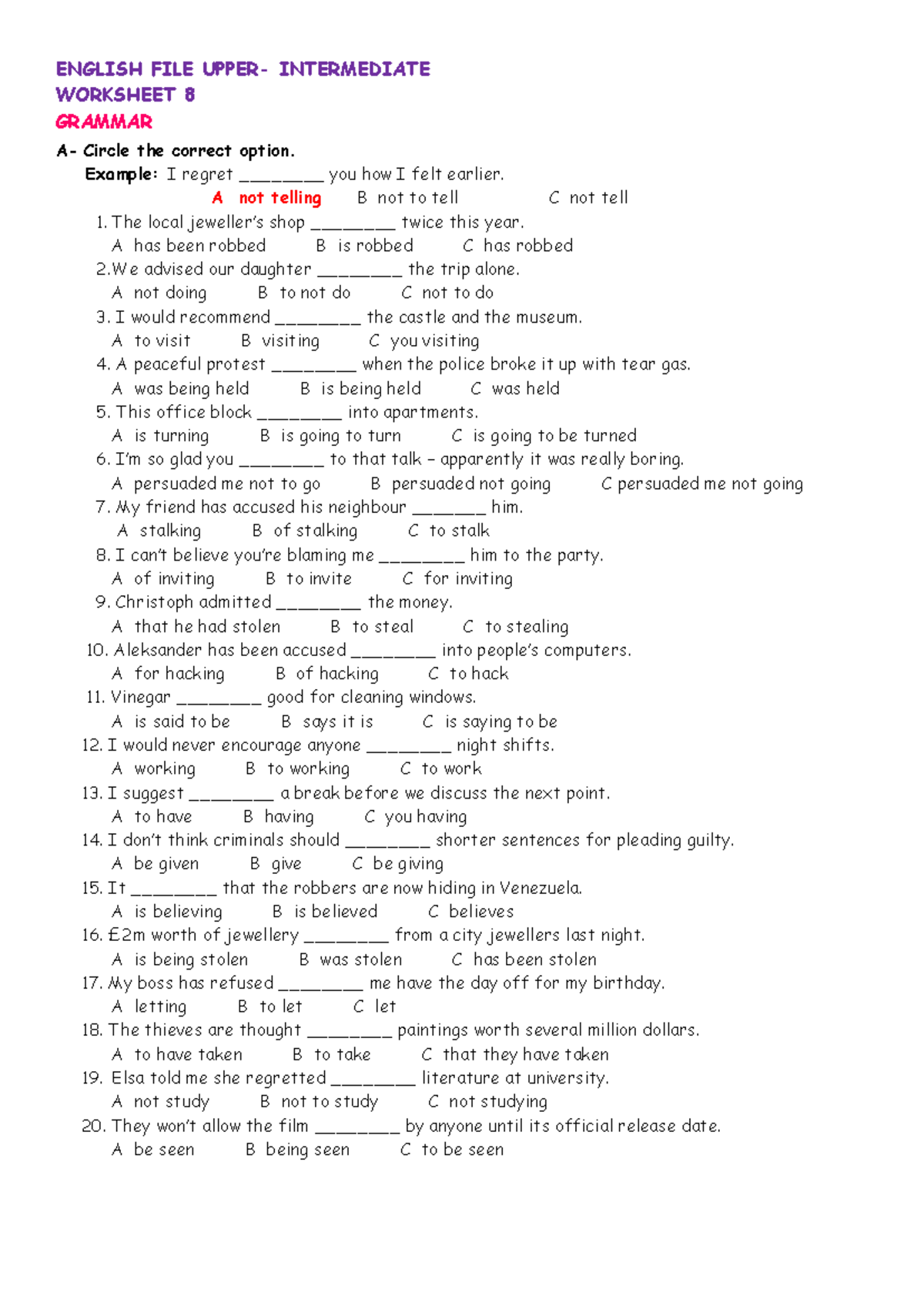 Upper-Int Worksheet 8 - dadsagfsadsa - ENGLISH FILE UPPER- INTERMEDIATE ...