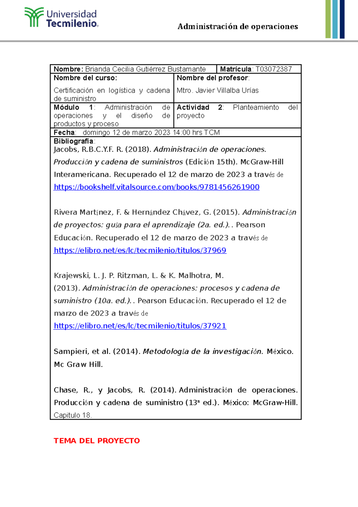 Actividad 2 administracion de operaciones - Nombre: Brianda Cecilia Gutiérrez Bustamante ...