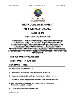CRI Assignment-TP063095 - INDIVIDAUL ASSIGNMENT TECHNOLOGY PARK ...