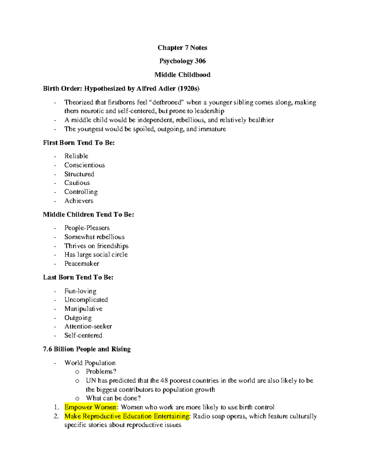 Chapter 7 Lecture Notes - Chapter 7 Notes Psychology 306 Middle ...