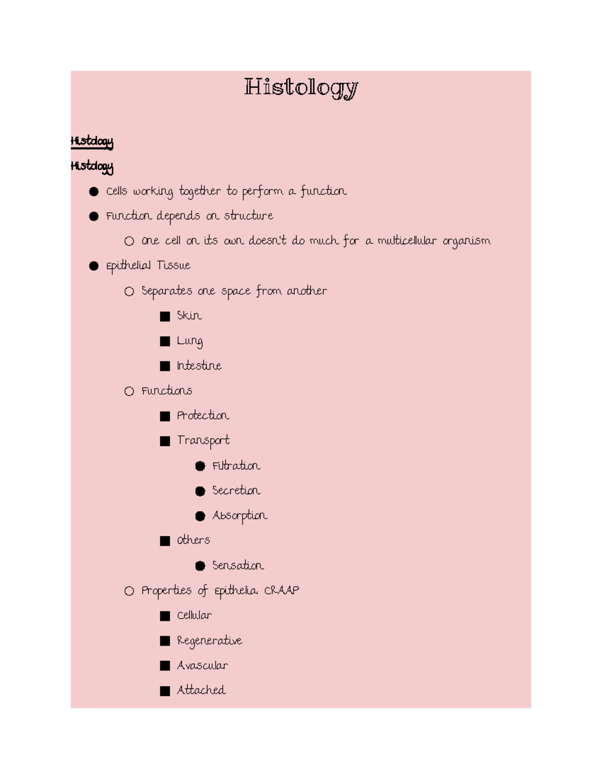 Histology - Lecture Notes - Histology Histology Histology Cells working ...